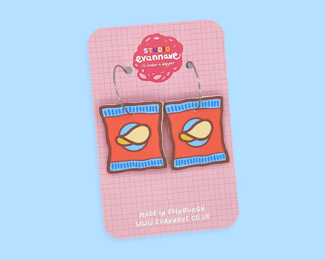 Crisps Charm Hoop Earrings Faux Leather - Cute Chips Packet Food Themed ...