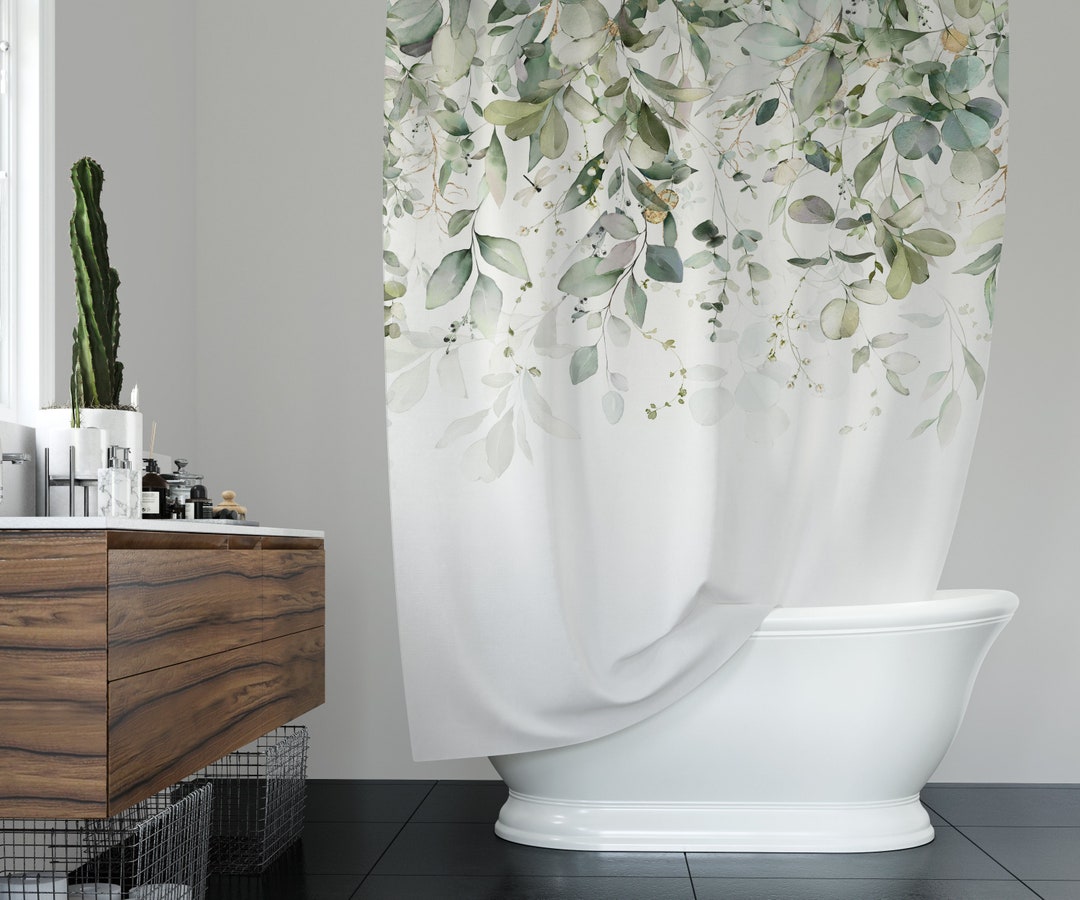 Botanical Shower Curtain, Leaves Shower Curtain, Green Leaves Shower ...