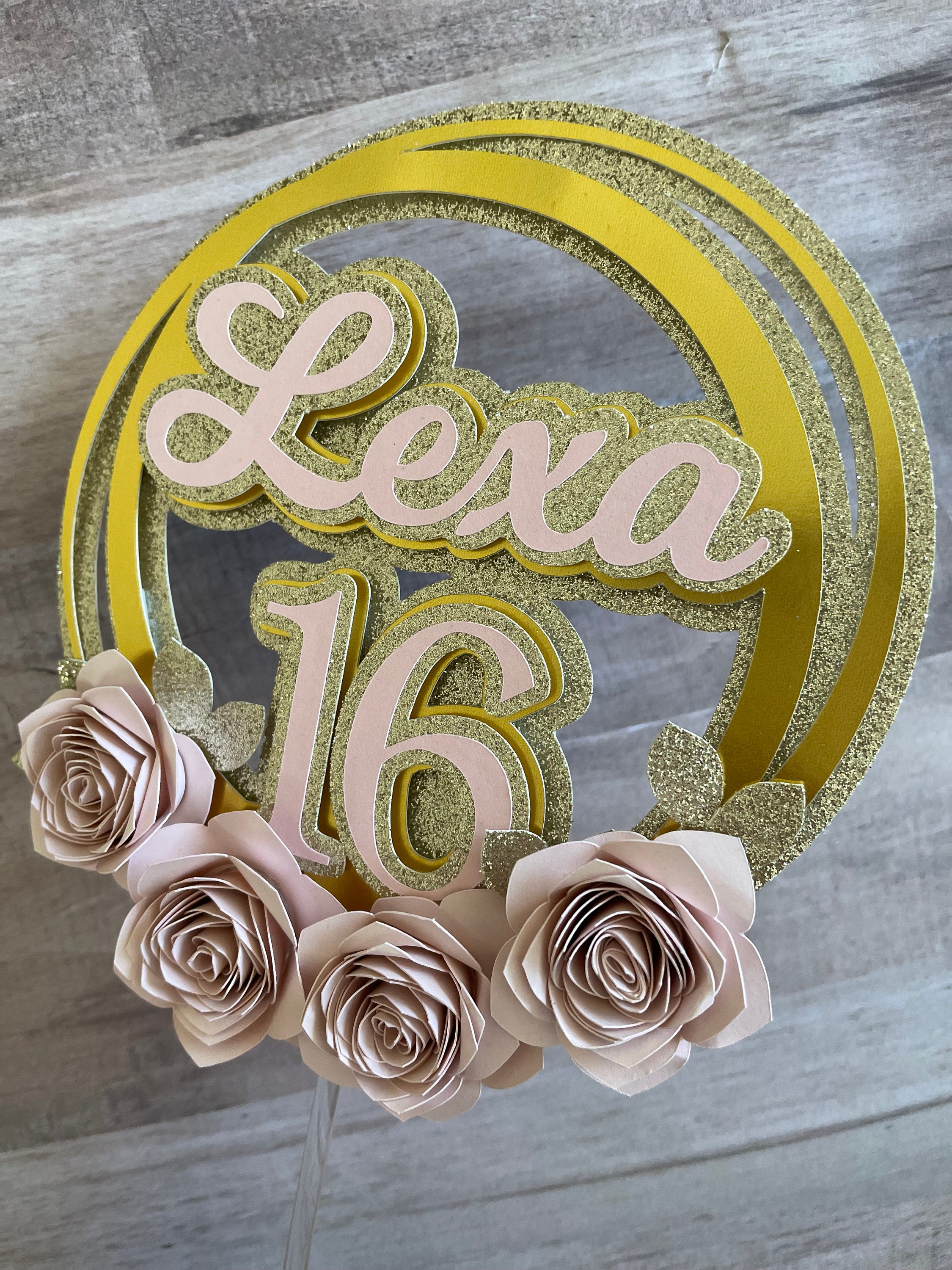 Roses Cake Topper Roses Cake Topper Gold and Pink Decor - Etsy