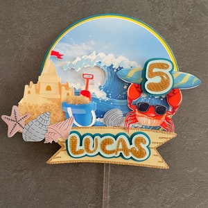 Summer Beach Surf Birthday Cake Topper, Surf Crab Birthday Party, Beach ...