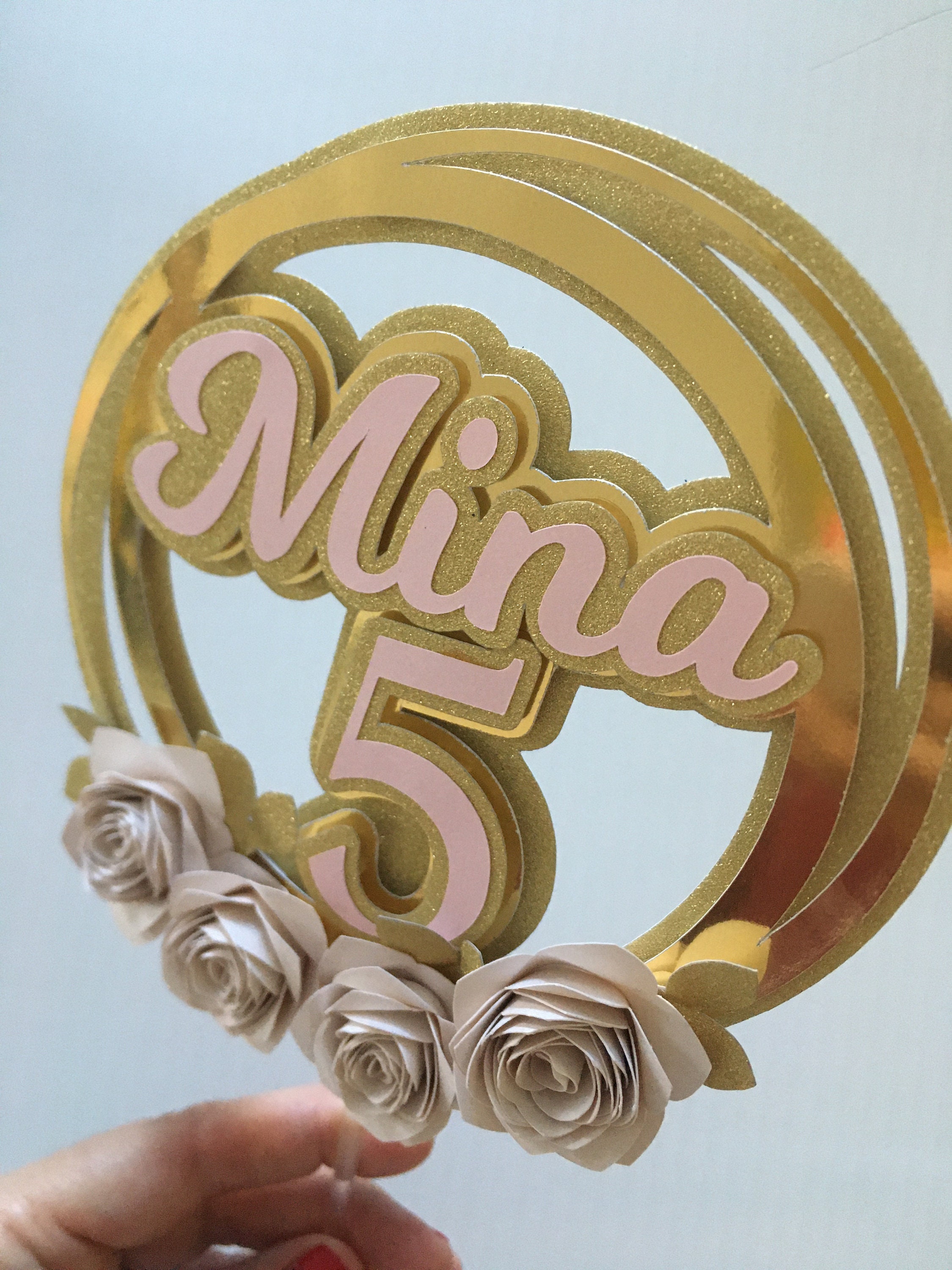 Roses Cake Topper Roses Cake Topper Gold and Pink Decor - Etsy