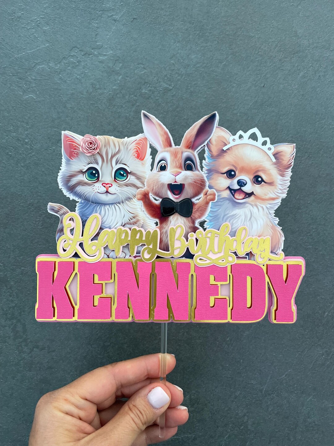 Customizable Pets Birthday Cake Topper: Cat, Dog, Bunny Party - Etsy