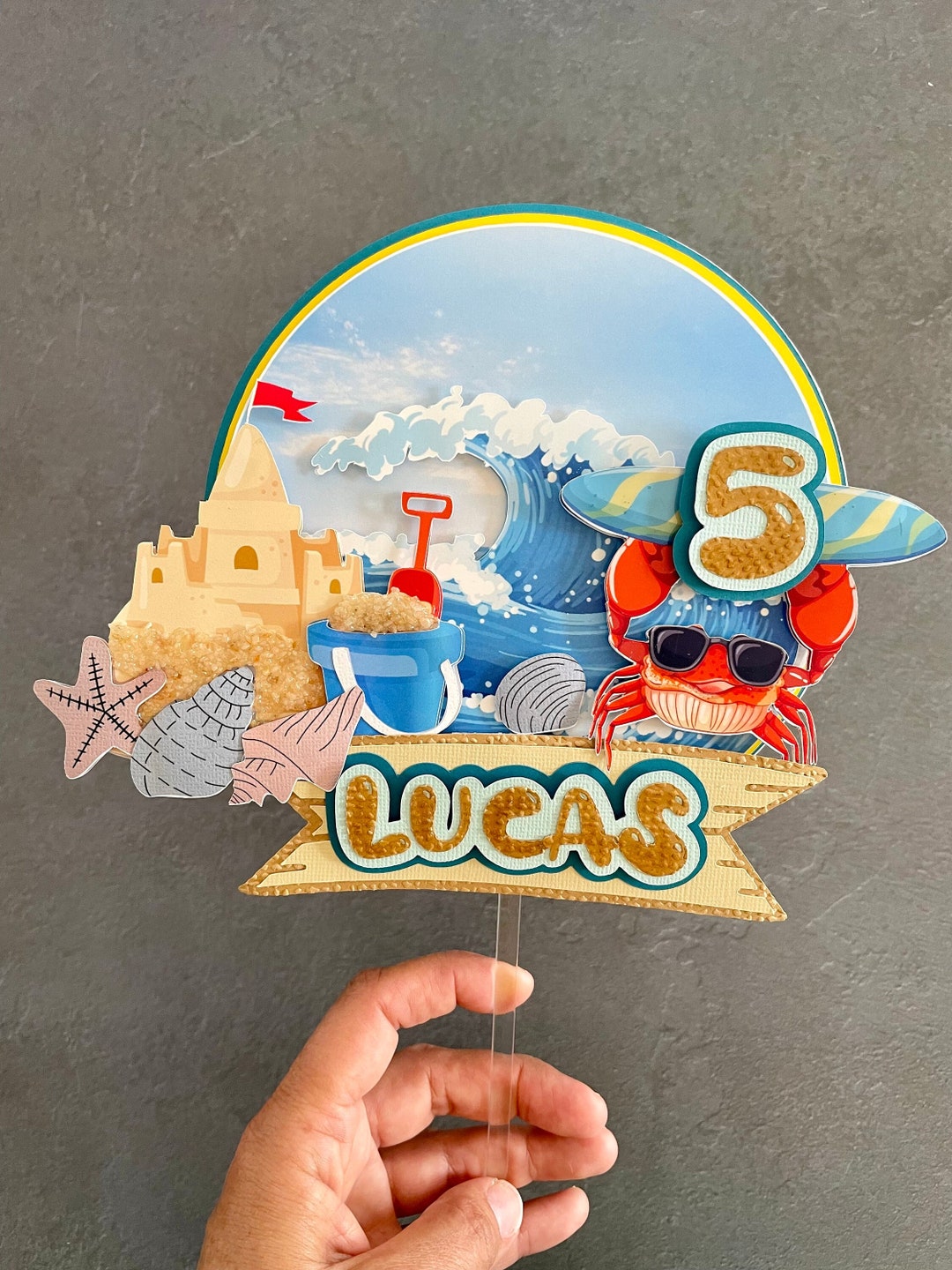 Summer Beach Surf Birthday Cake Topper, Surf Crab Birthday Party, Beach ...