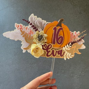 Fall Pumpkin Boho Birthday Cake Topper, Fall Flowers Pampas Grass Fall ...