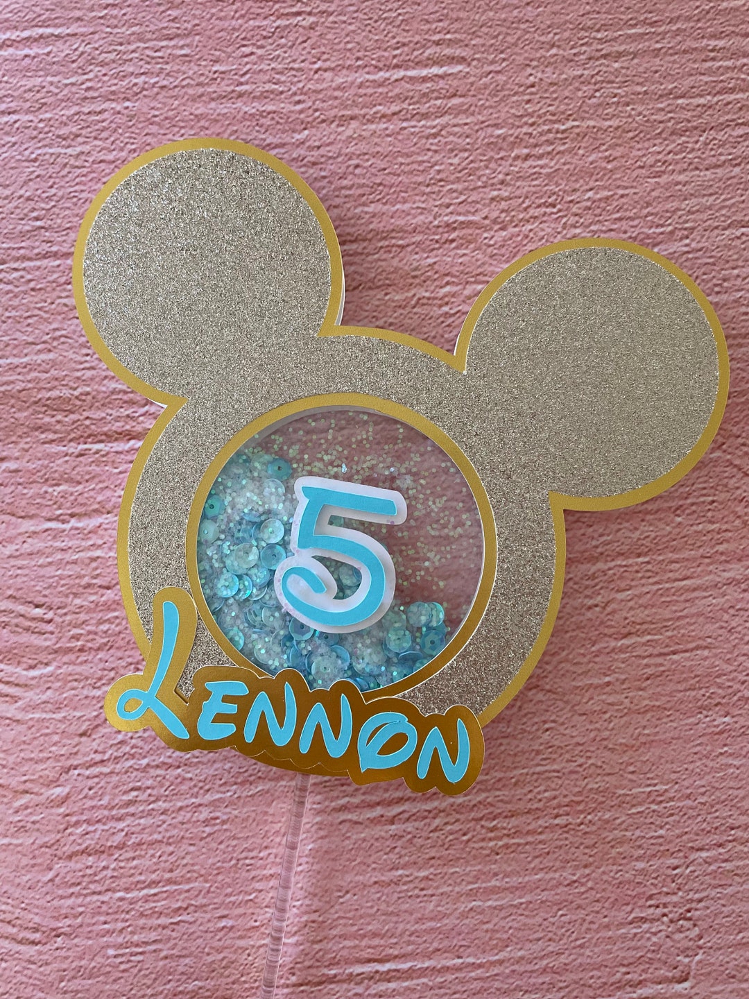 Mickey Mouse Shaker Cake Topper: Gold & Blue Birthday Decor - Etsy