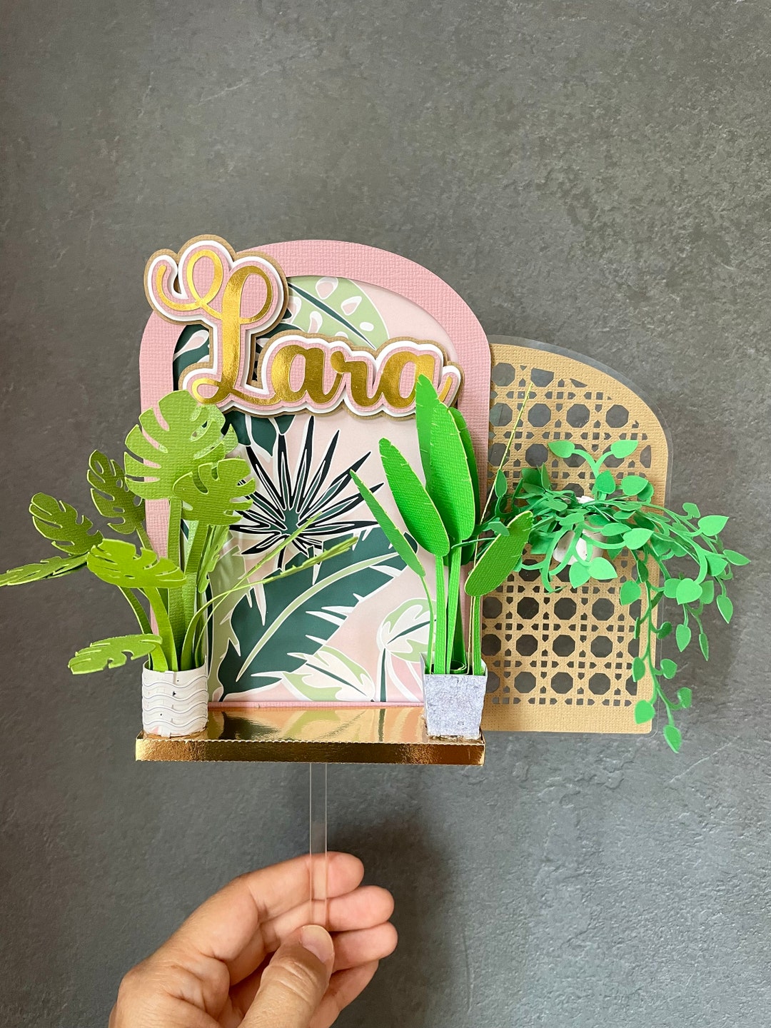 Houseplants Botanical Garden Birthday Cake Topper, Faux Rattan Cane ...