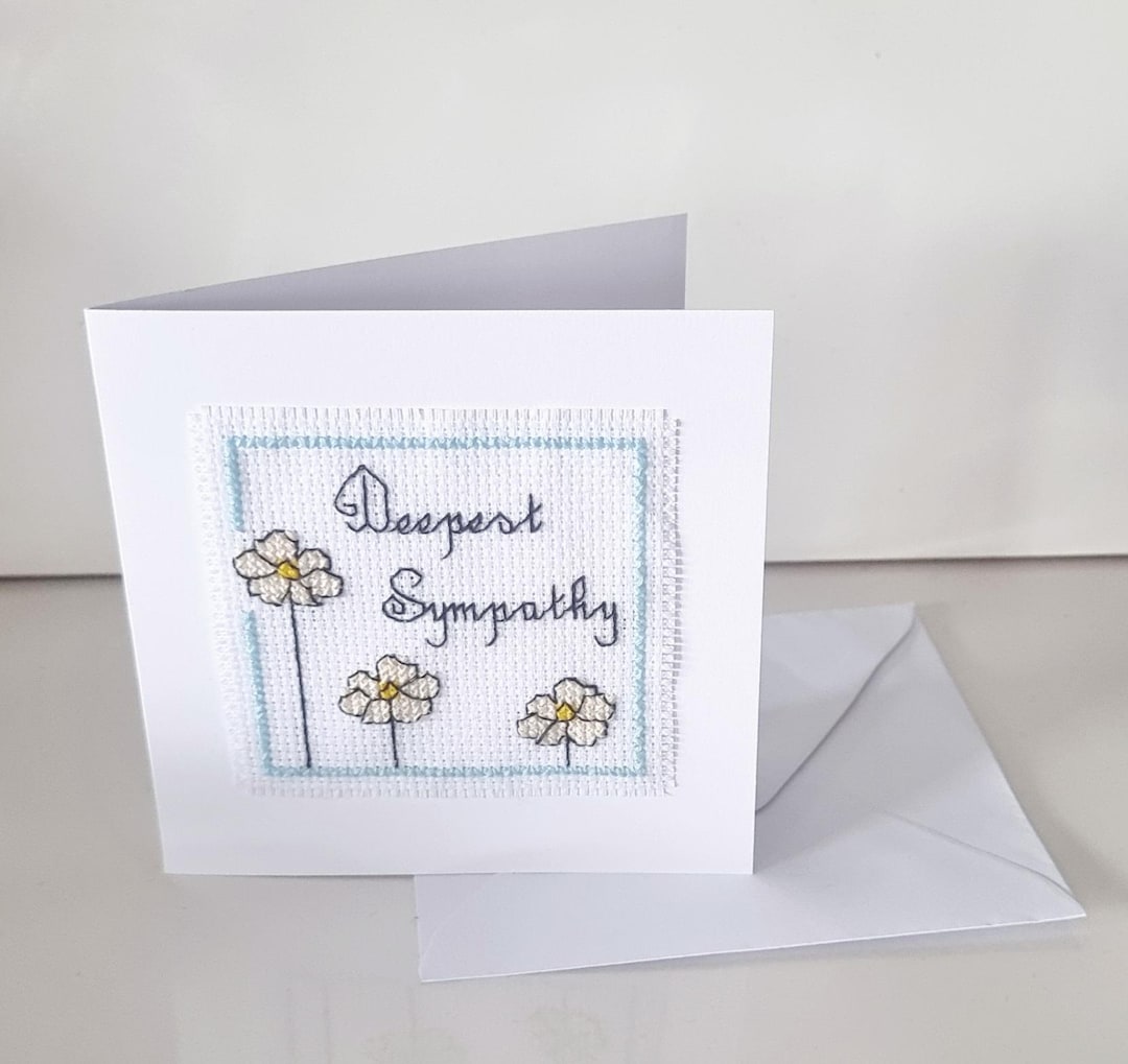 Handmade Deepest Sympathy Card – Embroidered Floral Cross-stitch ...