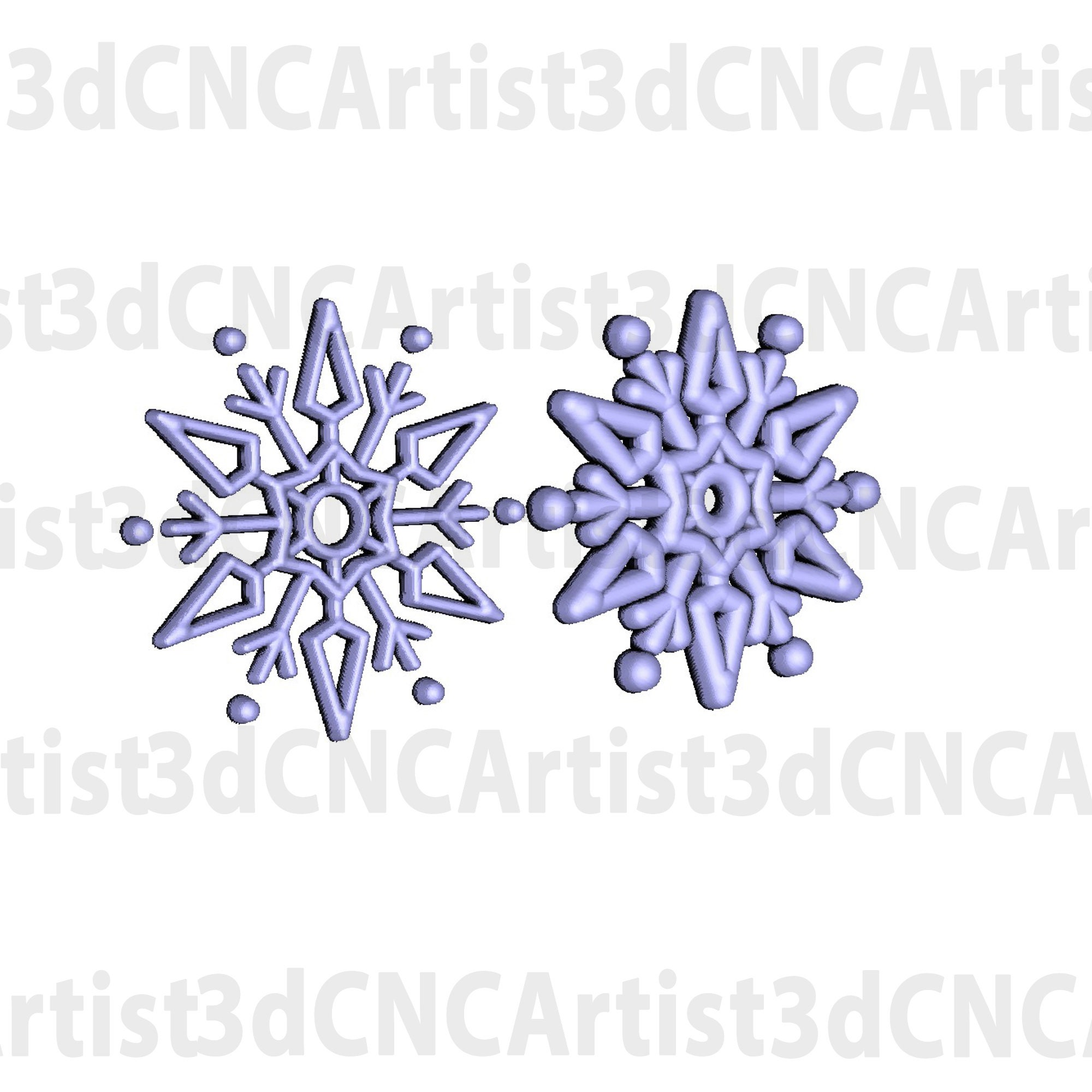Snowflakes 5 Designs - STL File for 3d Printing - Laser CNC Router - 3D ...