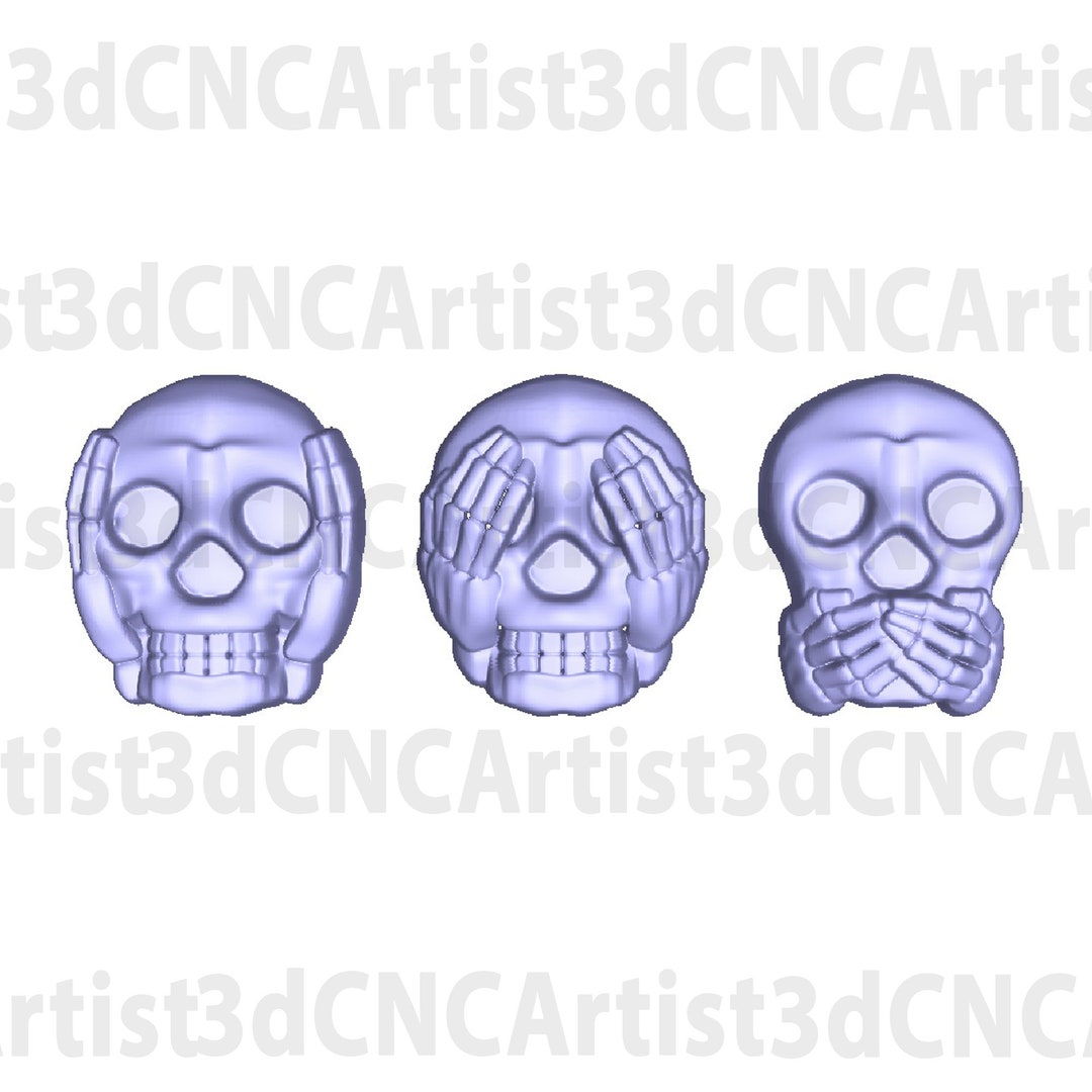 3 Wise Skulls STL File for 3d Printing - Laser CNC Router - 3D ...