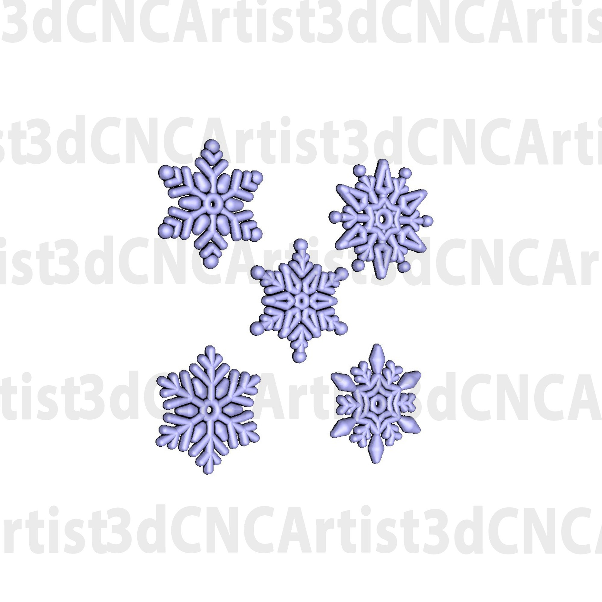 Snowflakes 5 Designs STL File for 3d Printing Laser CNC Router 3D ...