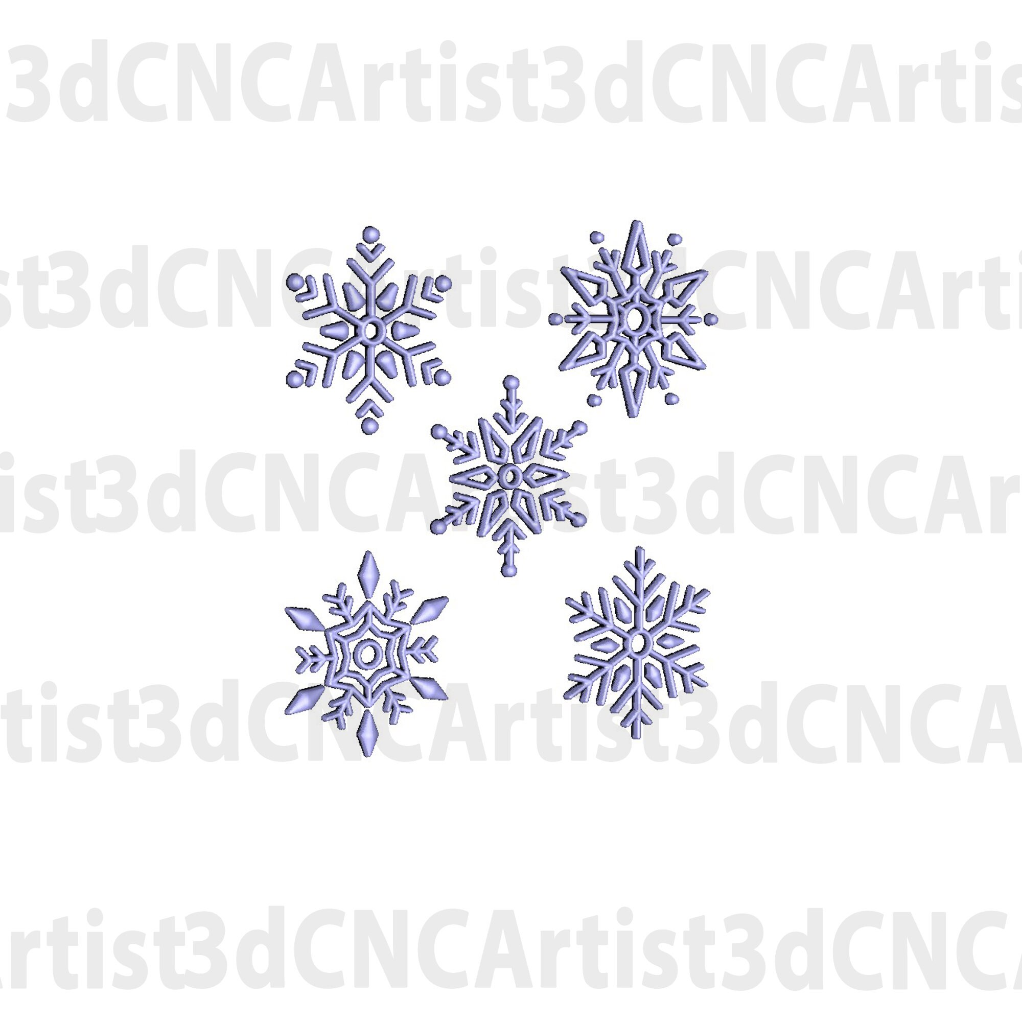 Snowflakes 5 Designs - STL File for 3d Printing - Laser CNC Router - 3D ...
