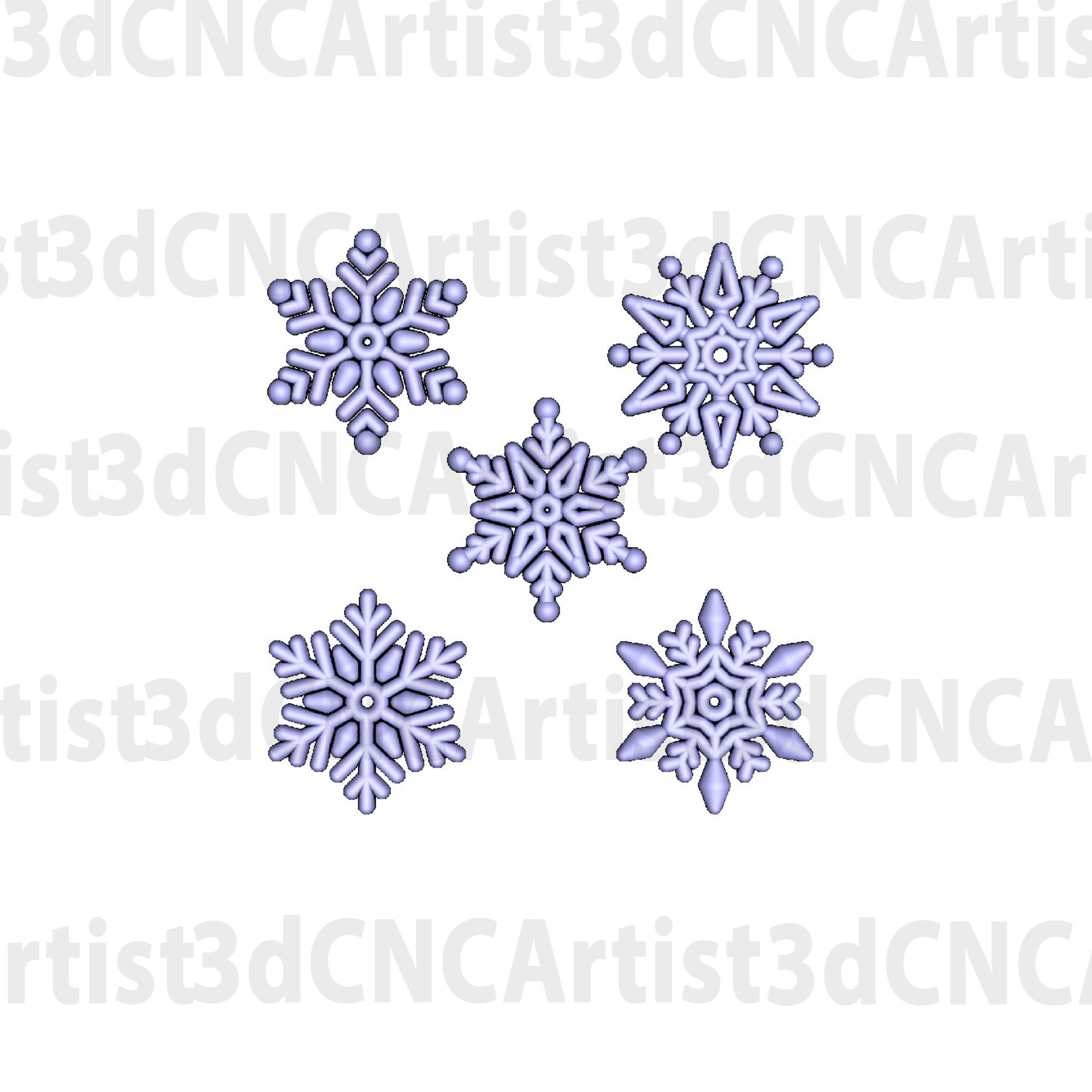 Snowflakes 5 Designs - STL File for 3d Printing - Laser CNC Router - 3D ...