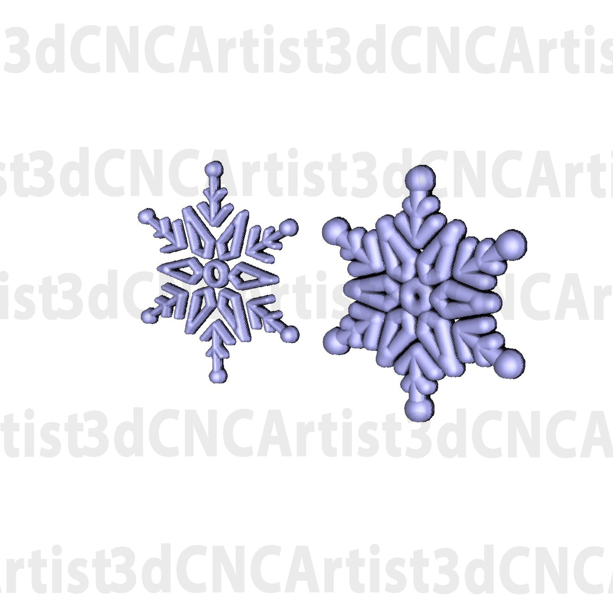 Snowflakes 5 Designs STL File for 3d Printing Laser CNC Router 3D ...