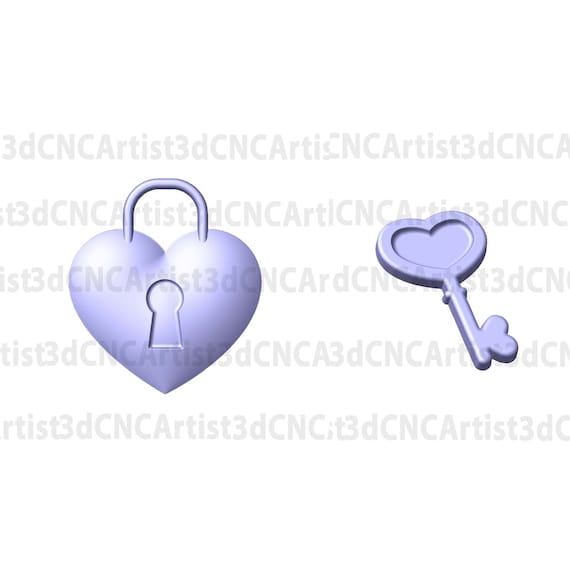 Heart Locket Key Set STL File for 3d printing Laser CNC Router 3D Printable model Valentine 3d printable model Love Locket Heart