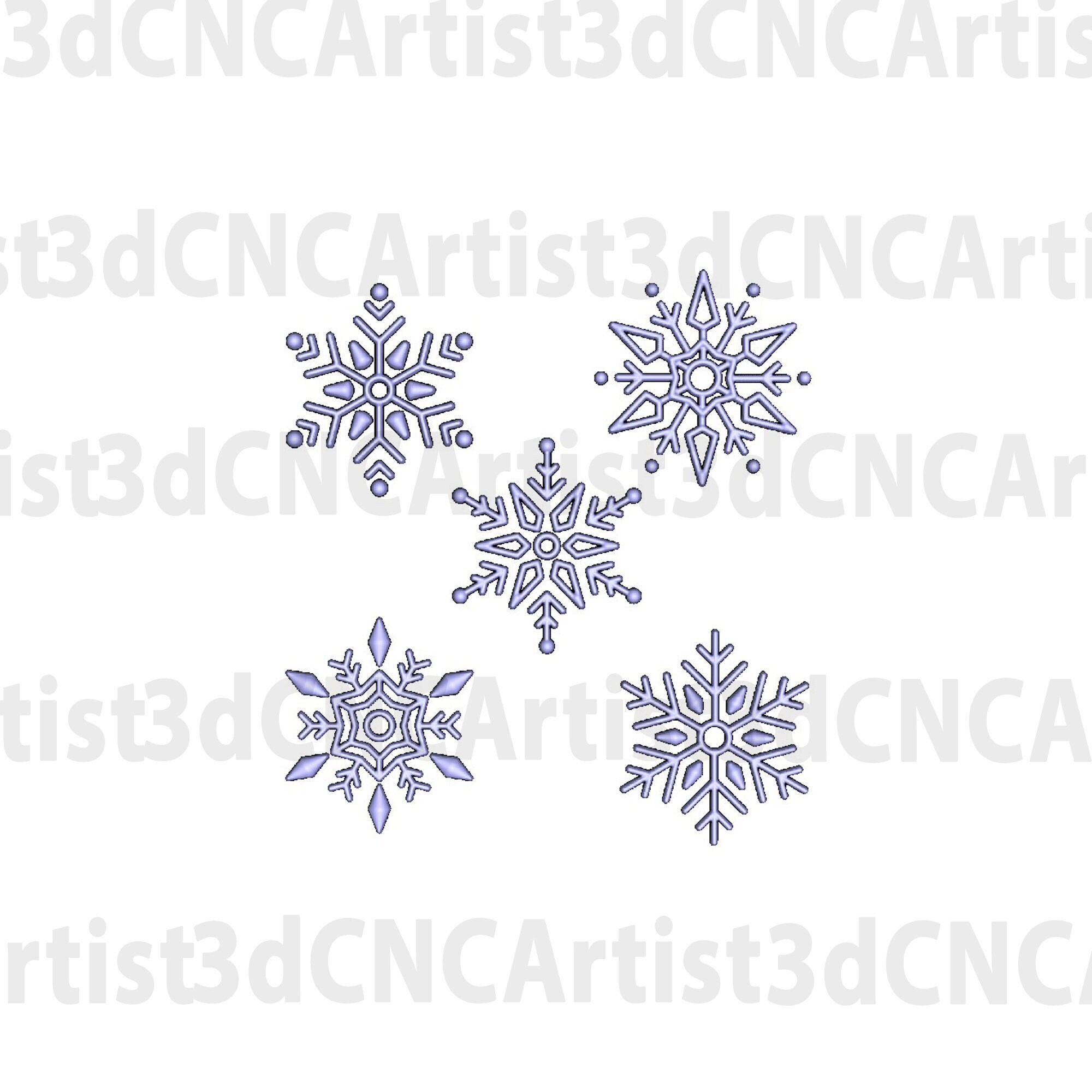 Snowflakes 5 Designs STL File for 3d Printing Laser CNC Router 3D ...