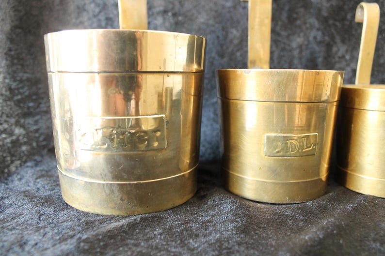 Vintage Antique French Brass Metric Measuring Cups Set of 6 Country ...