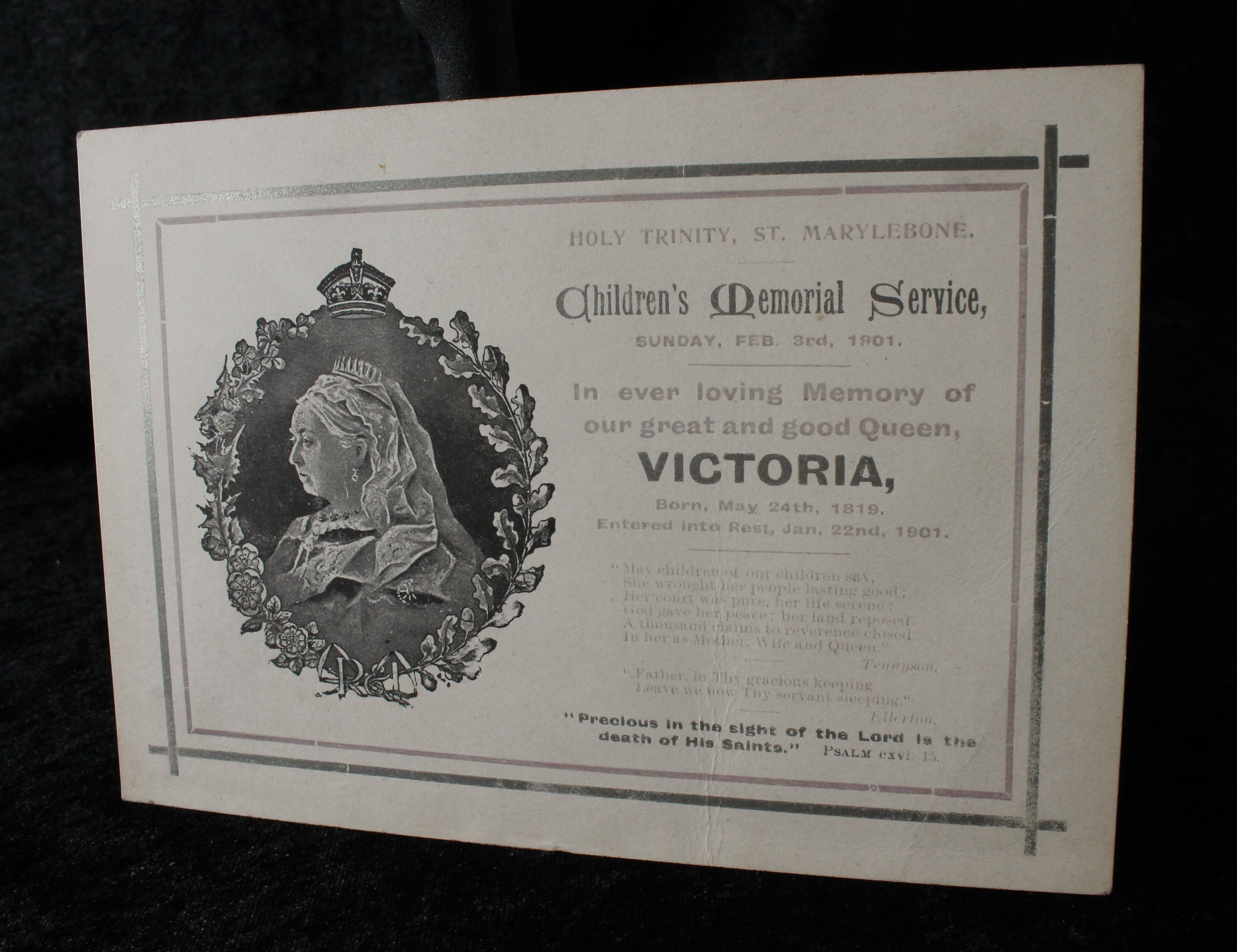 Very Rare Queen Victoria Children's Memorial Service Card Holy Trinity ...