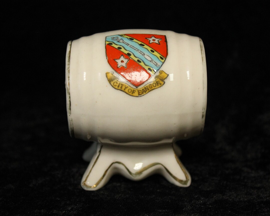 Antique Crested China Barrel City of Bangor Coat of Arms Milton China ...
