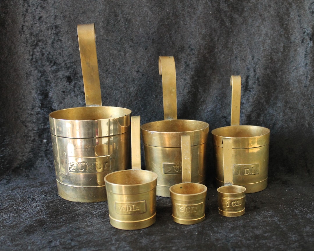 Vintage Antique French Brass Metric Measuring Cups Set of 6 Country ...