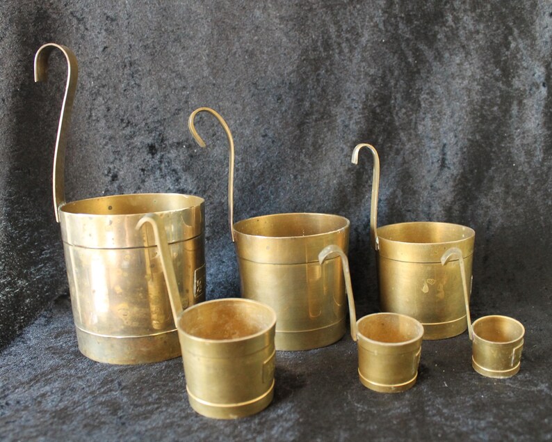 Vintage Antique French Brass Metric Measuring Cups Set of 6 Country ...