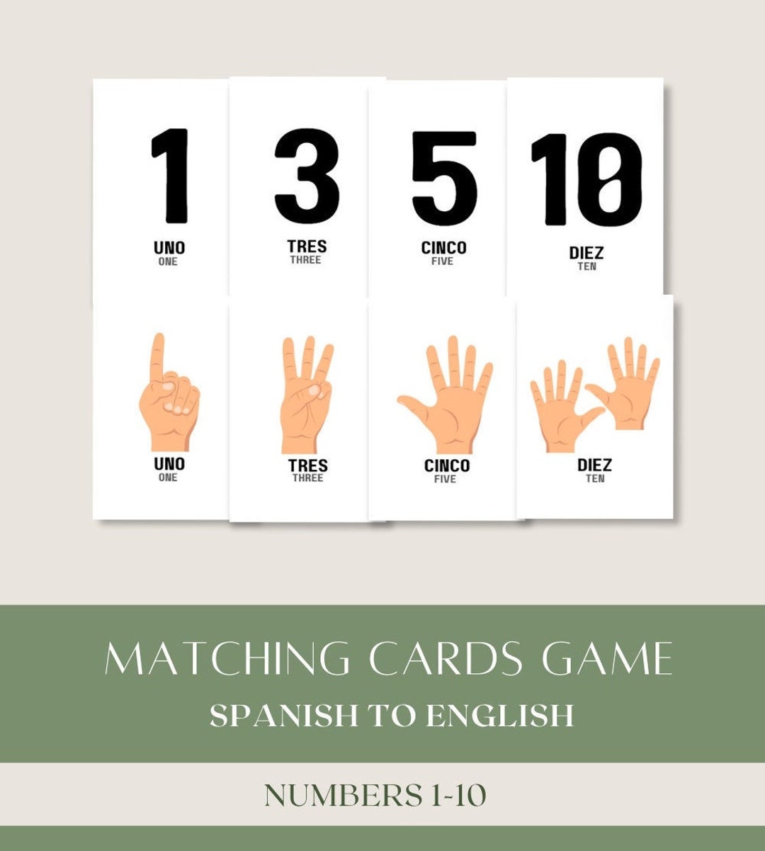 Matching Number Cards Spanish to English Printable Digital Toddlers ...