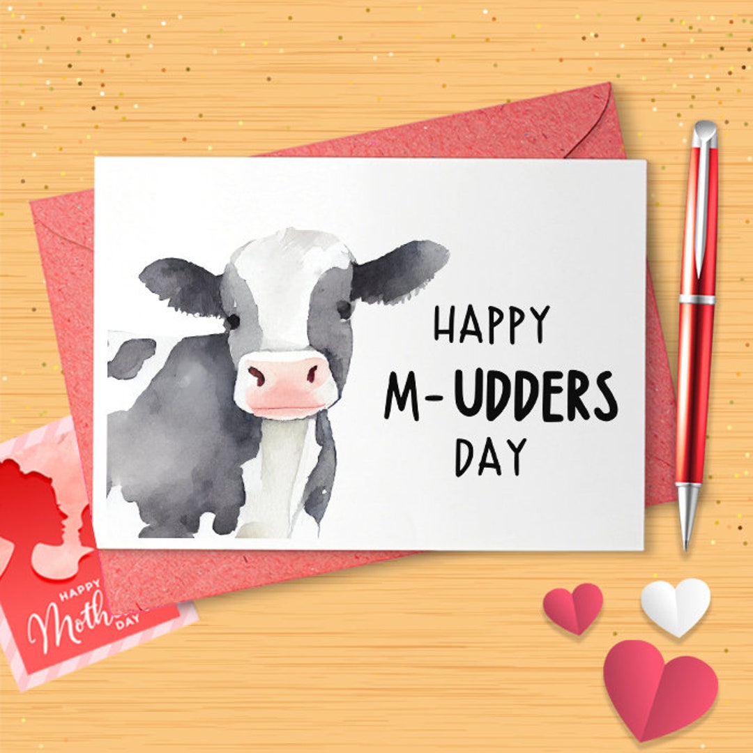 Happy M-UDDERS Day Funny Mother's Day Card Cute Watercolor Dairy Cow ...
