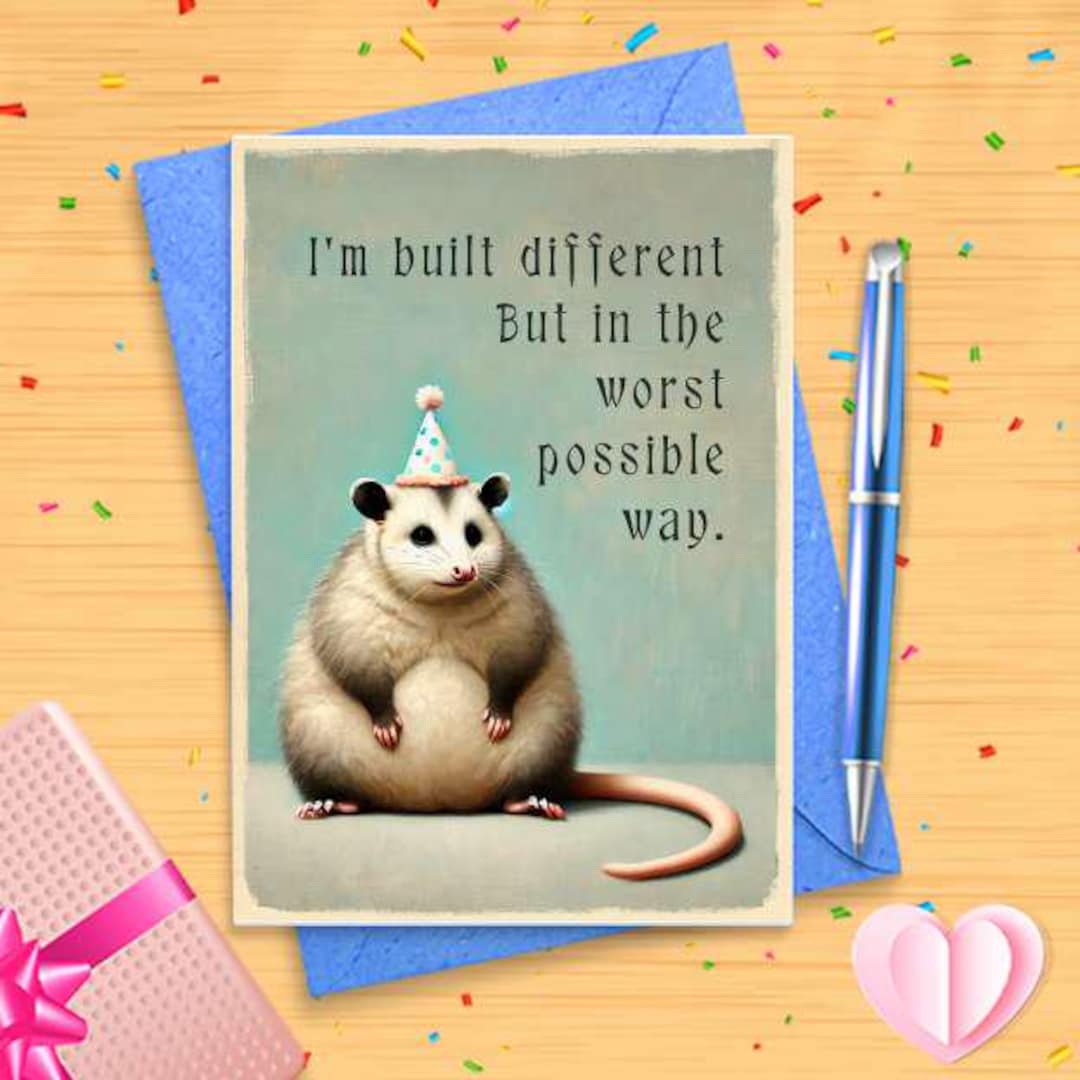 Funny Possum Birthday Card, Unique Watercolor Design, Humorous Greeting ...