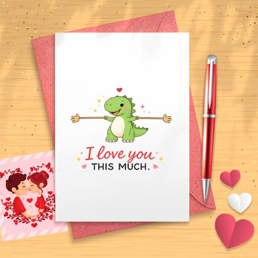 Cute Dinosaur Greeting Card - T-rex I Love You This Much, Funny ...