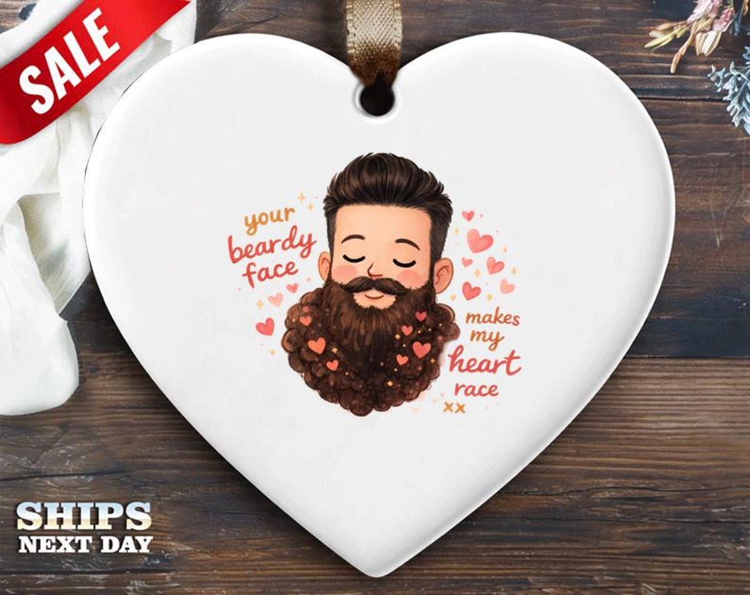 Beard Face Valentine's Ornament - Cute Funny Beardy Husband Boyfriend ...