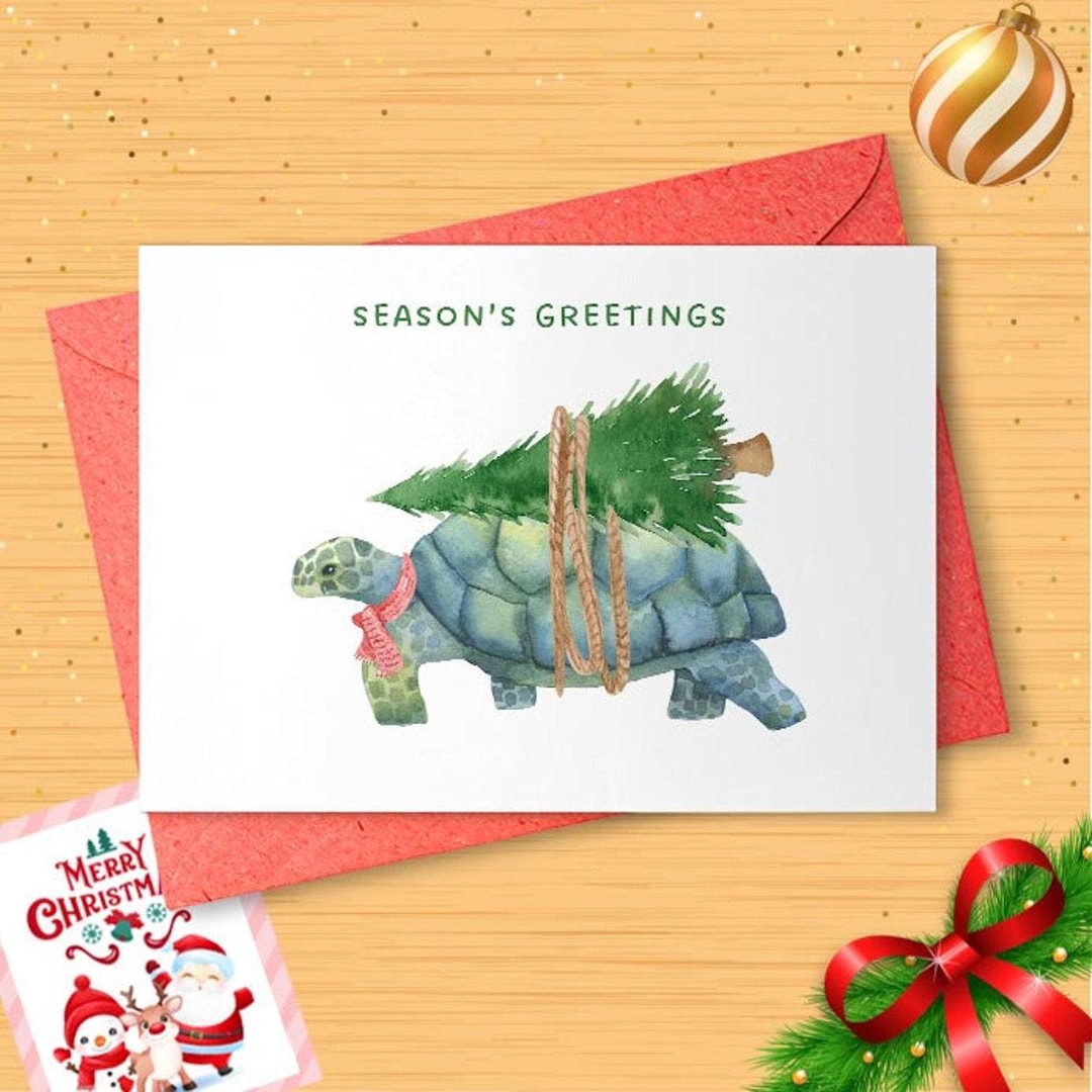 Tortoise Christmas Card, Animal Card, Tortoise Card, Christmas Tree ...