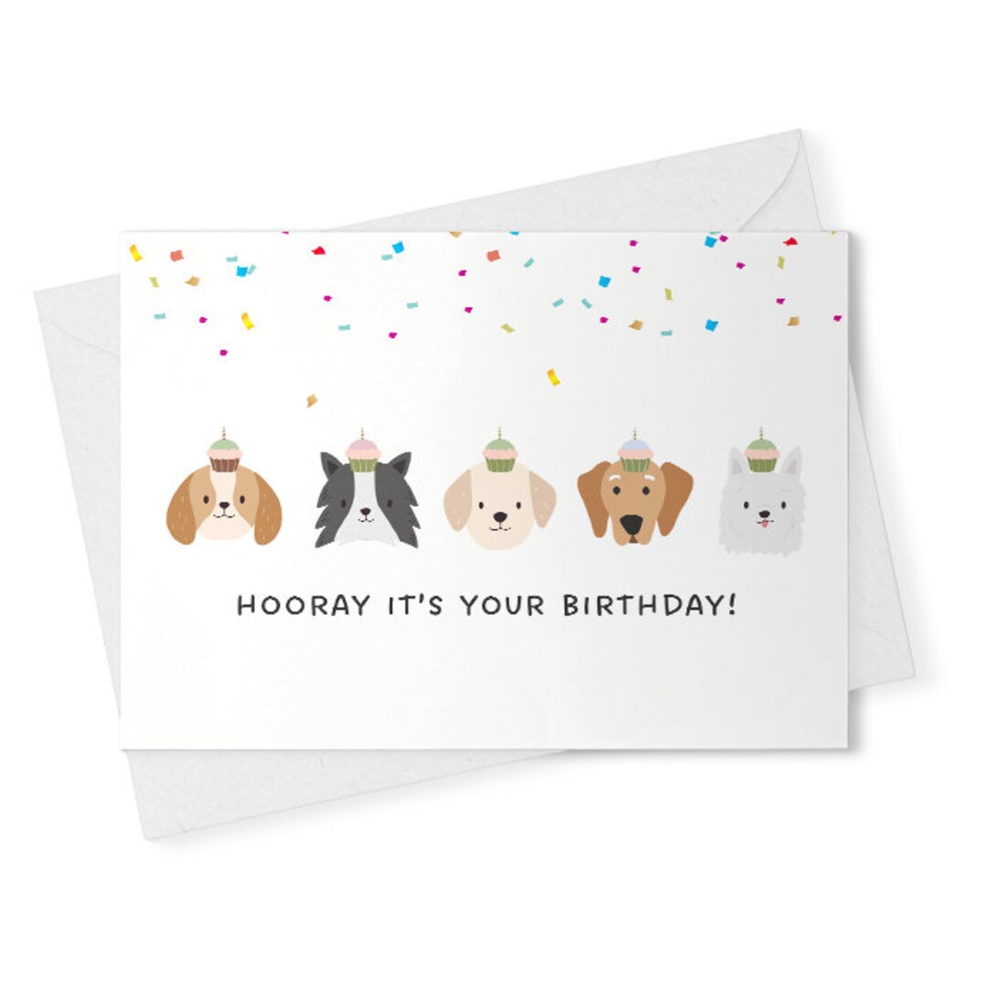 Dog Birthday Card, Cute Birthday Card, Dog Greeting Card, Dog Birthday ...