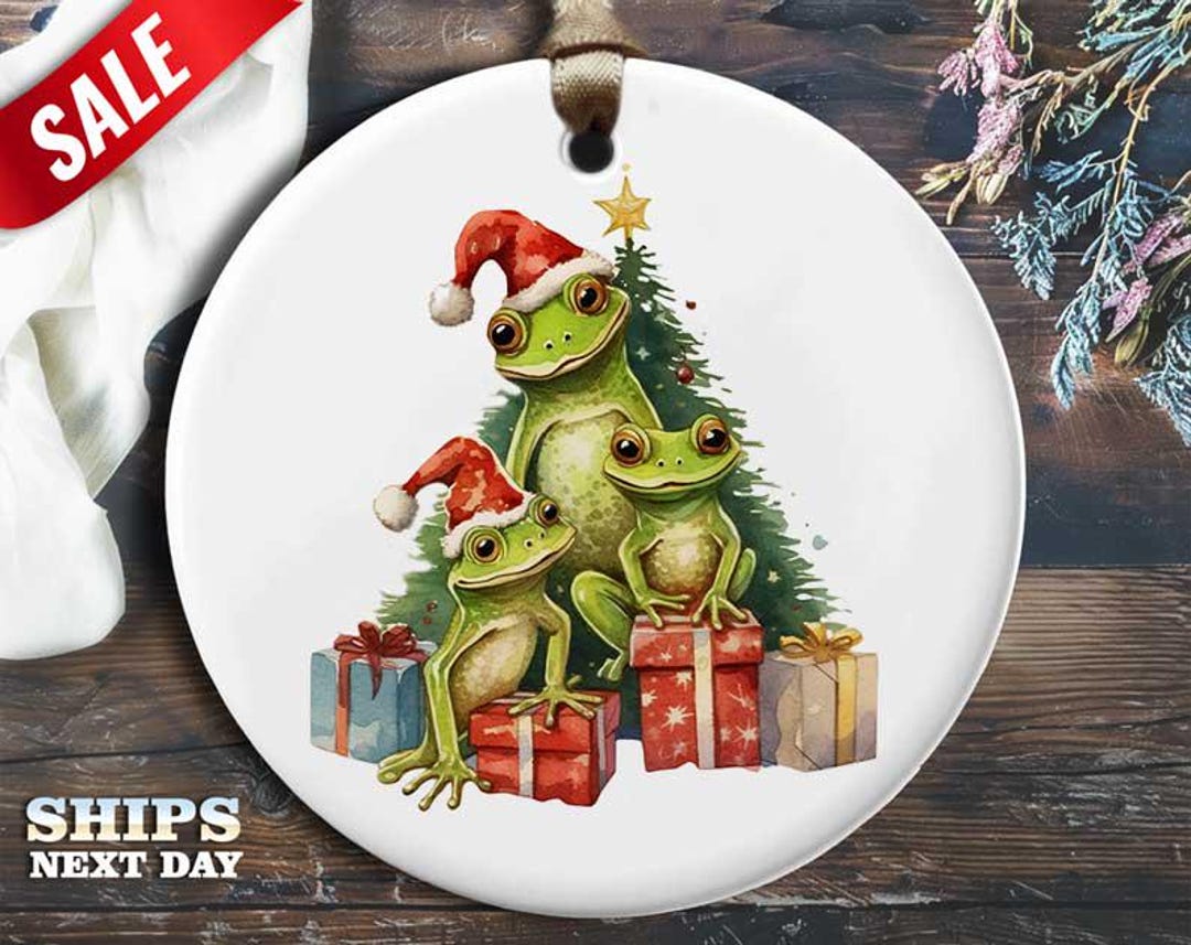 Funny Frog Christmas Ornament 3 Frogs Under Christmas Tree Humorous ...