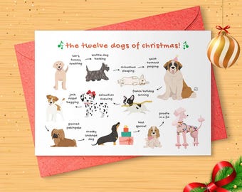 Pack of Six "the Twelve Dogs of Christmas"... a Pack of Six Cards for ...