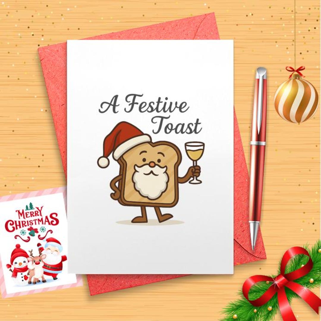 Hilarious Christmas Greeting Card - Festive Toast Cartoon With Santa ...