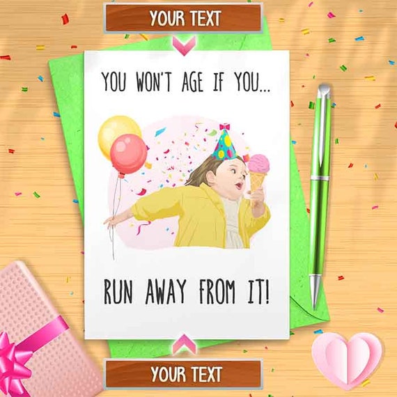 Funny Running Away Birthday Card Running Girl Meme Happy | Etsy