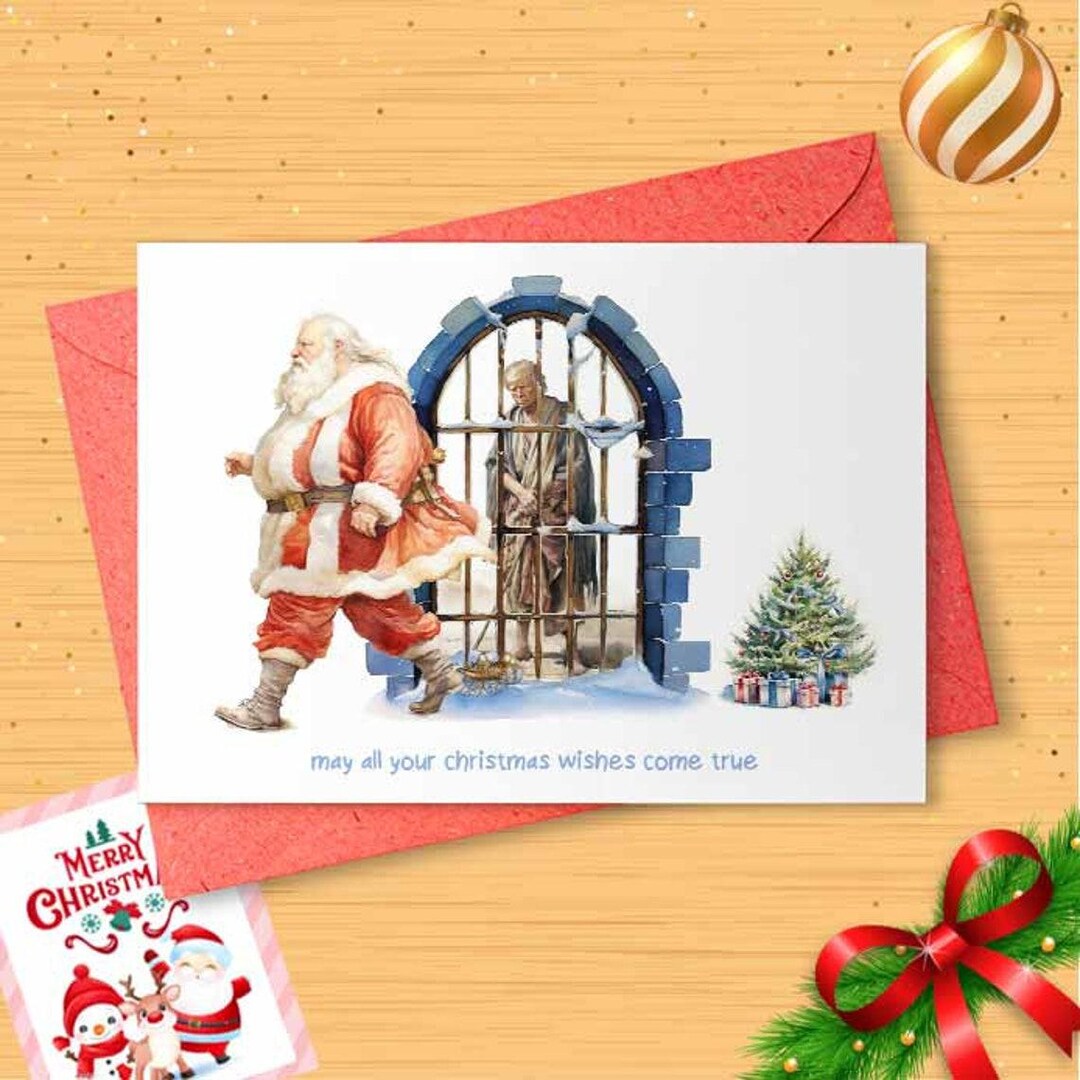 Funny Political Christmas Card, Vintage Santa With Trump, May All Your ...