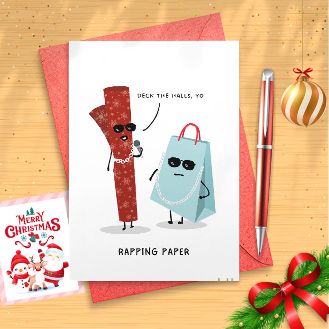 Funny Christmas Card Rapping Paper Pun Holiday Card 01400 - Etsy