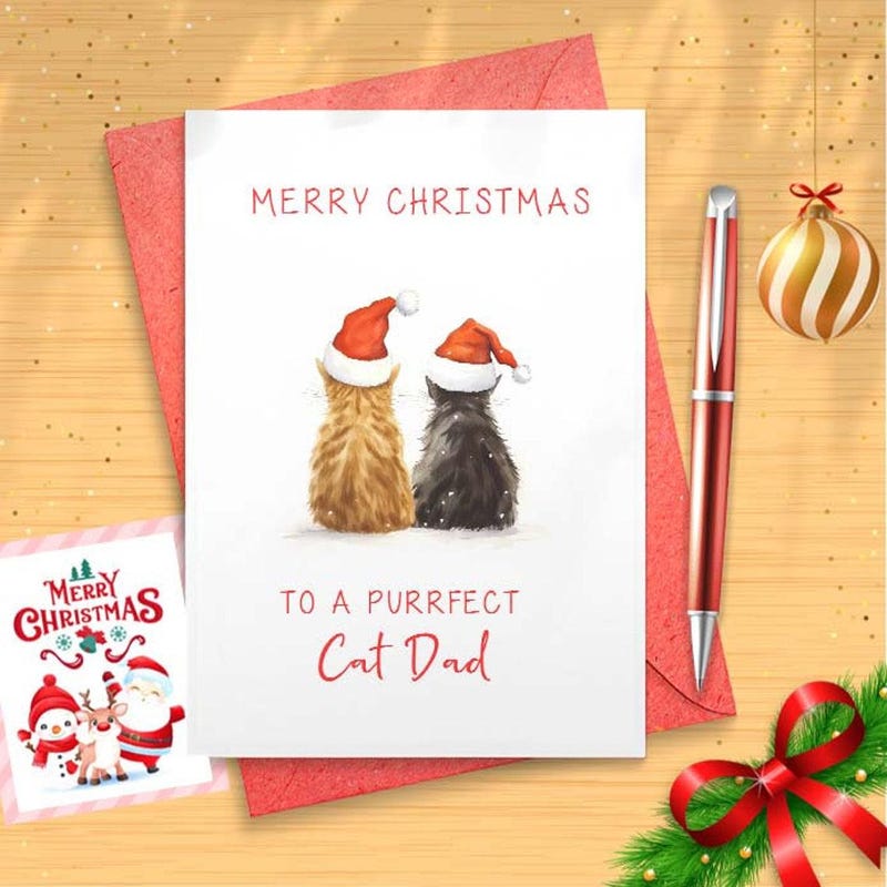 Cat Christmas Card - Etsy