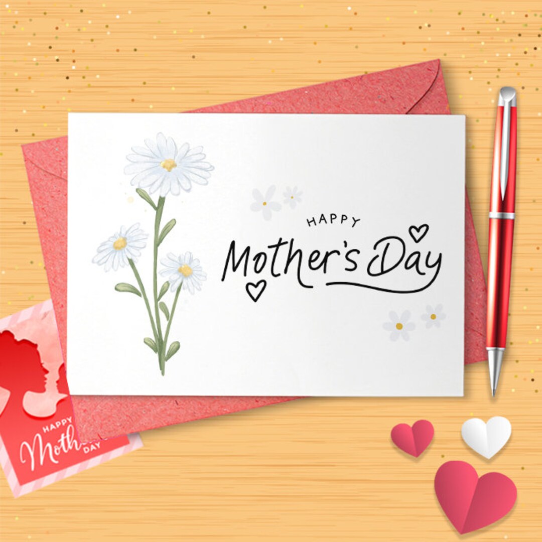 Happy Mother's Day Card, Daisy Illustration, Foldable Card, Minimalist ...