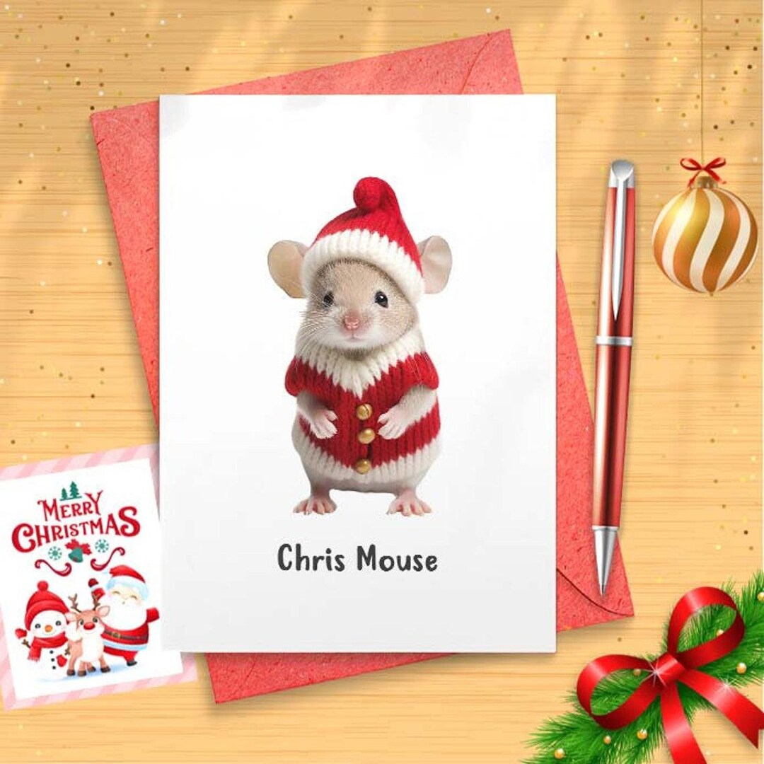 Chris Mouse Christmas Card Cute Holiday Card Christmas Mouse Card ...