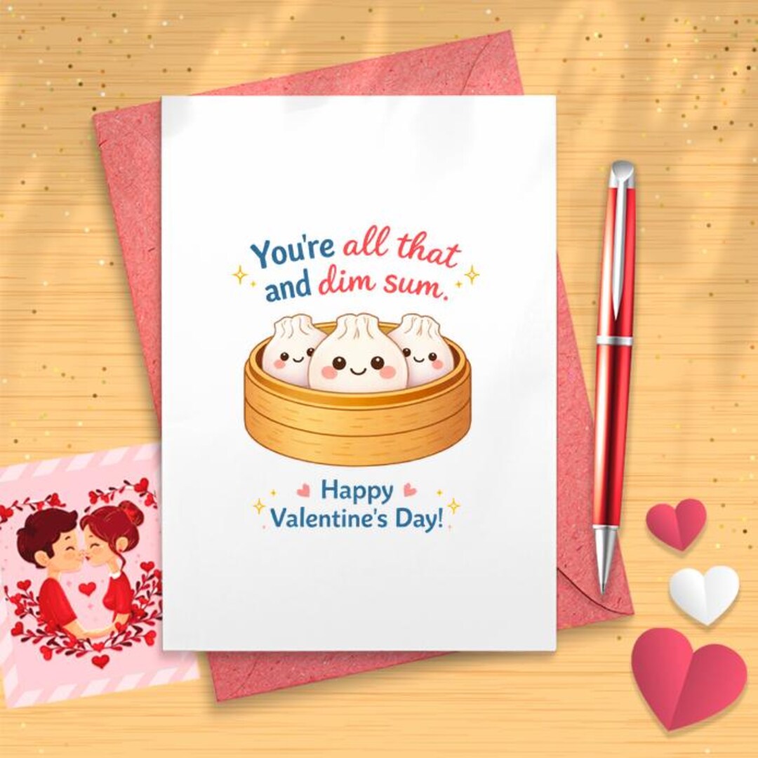 You're All That and Dim Sum Valentine's Day Greeting Card, Food Pun ...