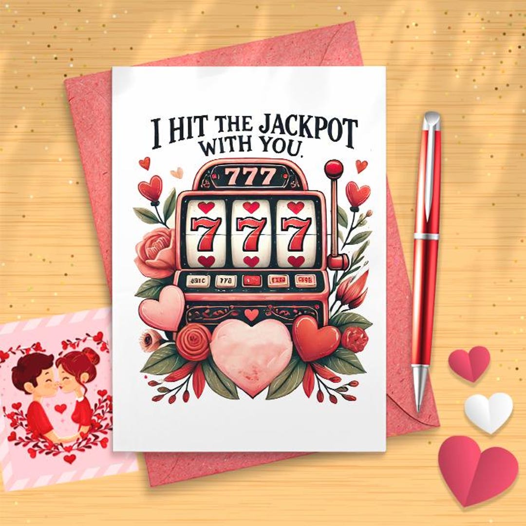 Pun Love Card - 'I Hit the Jackpot With You' - Cute Valentine's Day or ...