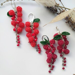 Raspberry Statement Earrings, Botanical Polymer Clay Jewelry - Etsy
