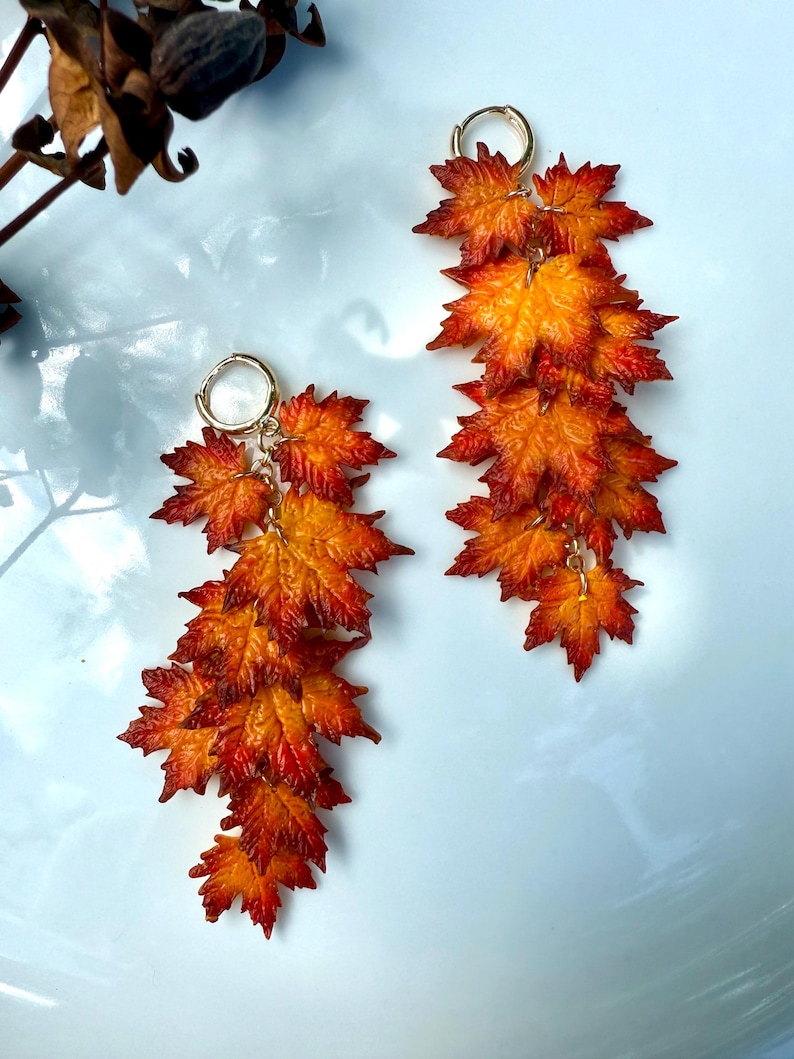 Long Leaf Autumn Maple Leaves Earrings Warm Jewelry With Maple Leaf ...