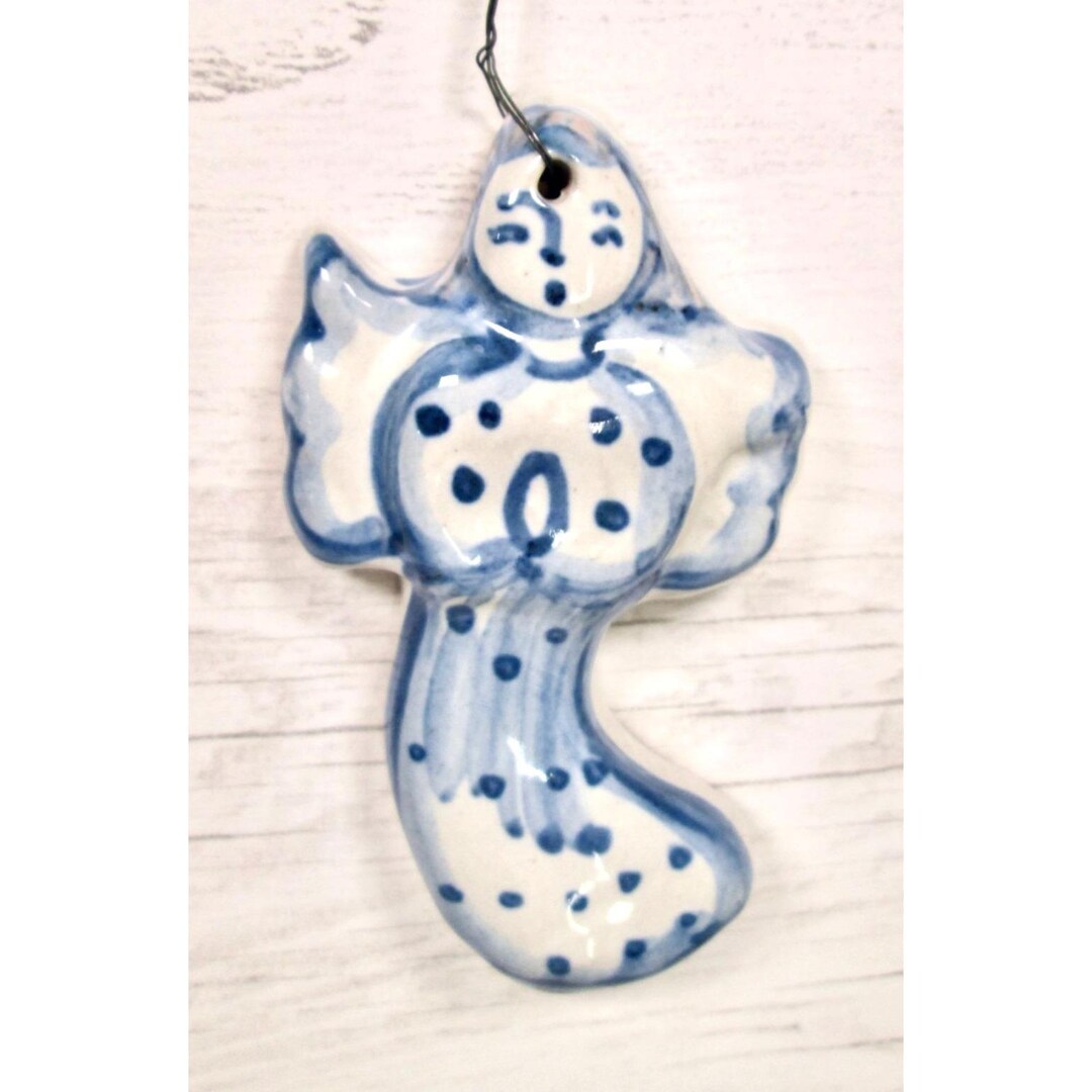 M.A. Hadley Pottery Angel Ornament Hand Painted Blue Ceramic Wall Art ...