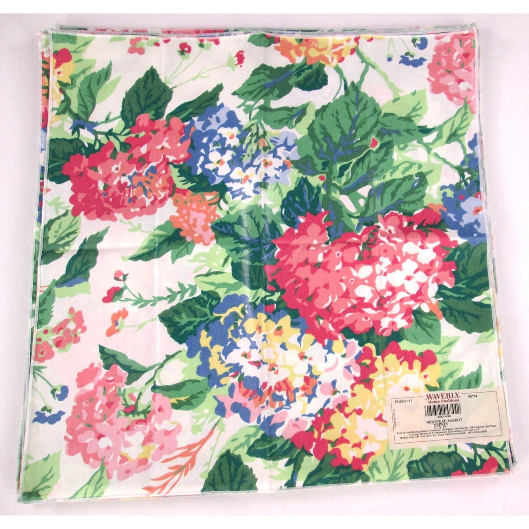Vintage 90s Waverly Newstead Parrot Hydrangea Floral Napkin Set 6 ...
