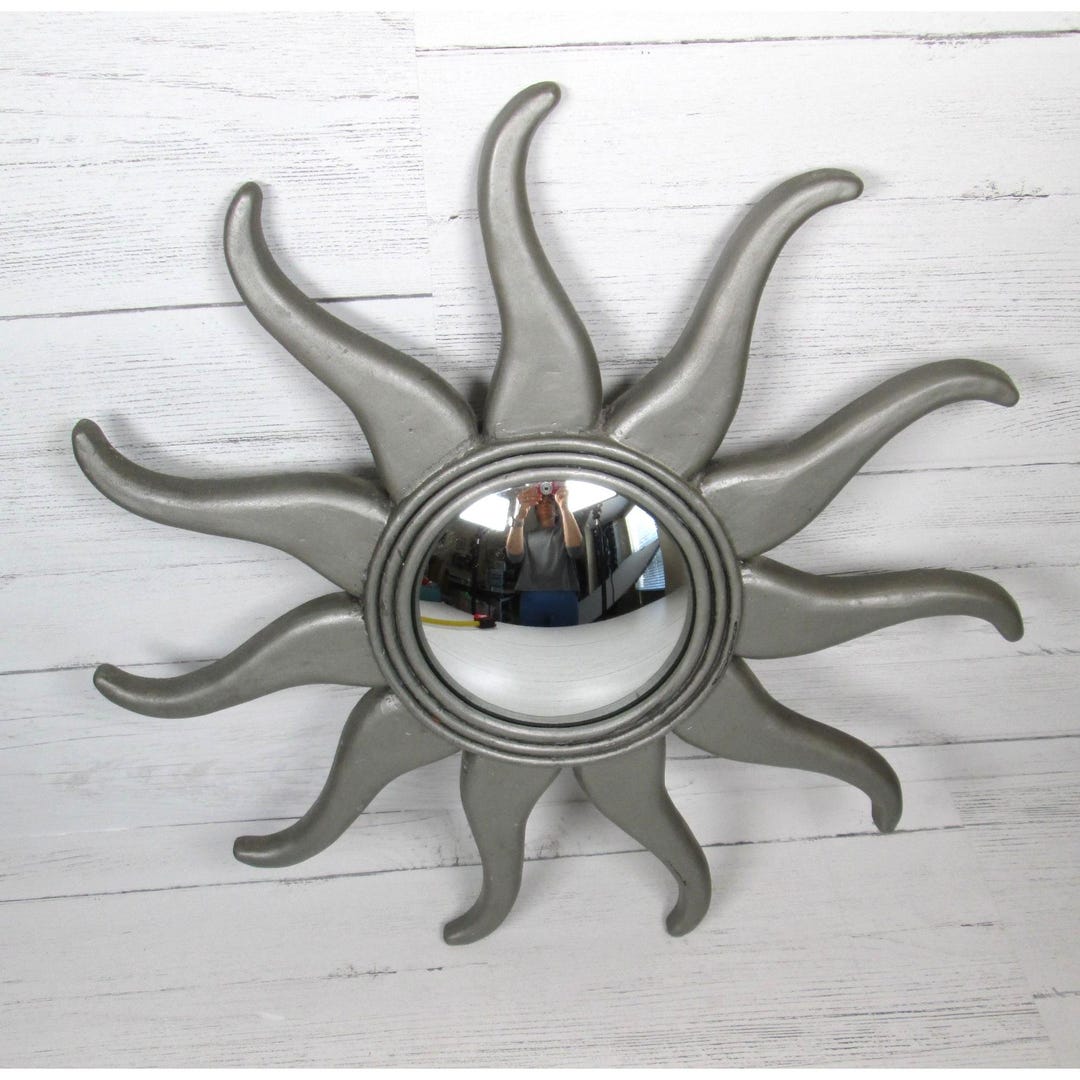 Vintage 90s Silver Sunburst Wall Mirror Wood 15" Convex Celestial ...