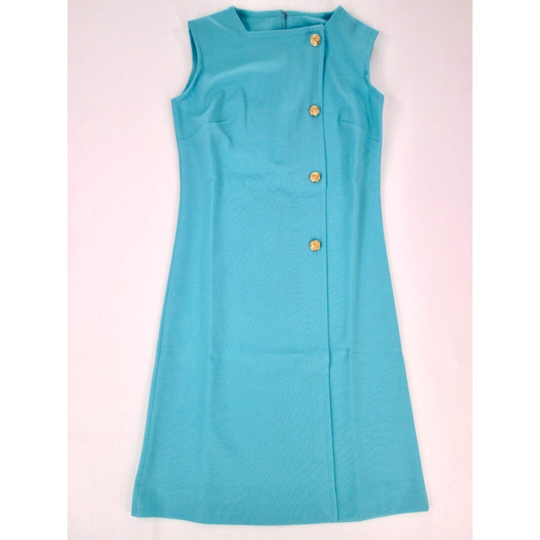 Vintage 60s Sears Junior Bazaar Size 5 Turquoise Sheath Dress Gold ...