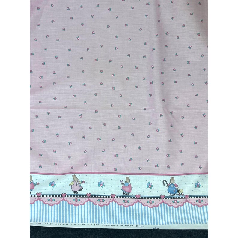 Nina Daisy Kingdom Honey Bunny Sheep Bird Border Fabric Pink Flower 2 Y ...