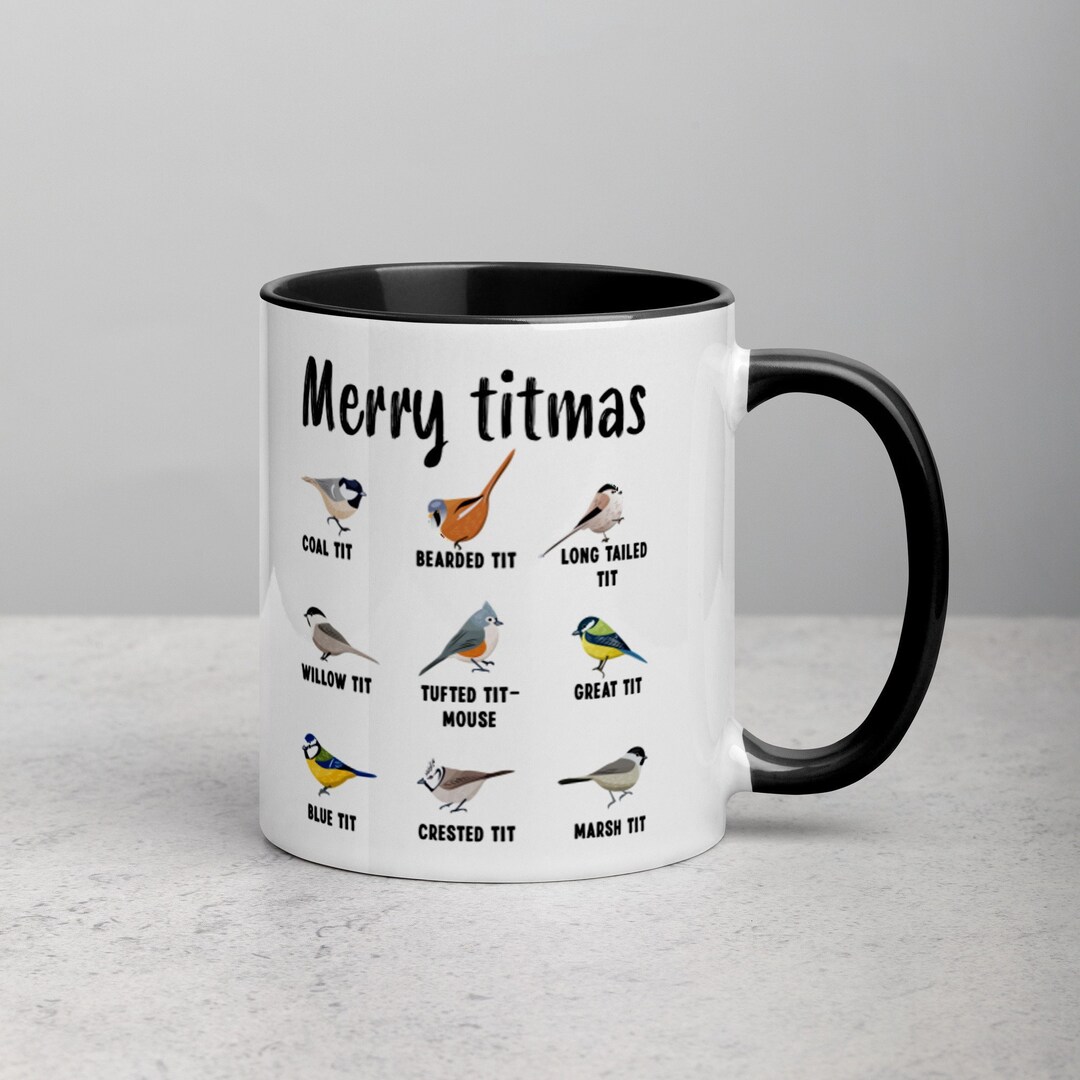 Merry Titmas Christmas Bird Tufted Titmouse Gift Mug With Color Inside ...